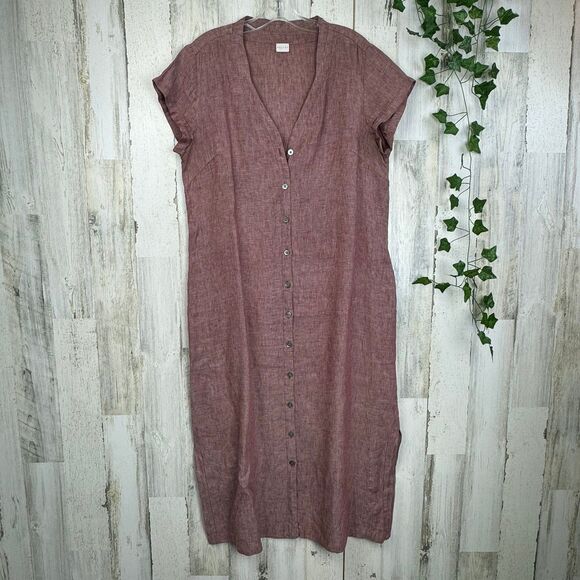 Poetry | Dresses | Poetry Blue Linen Vneck Button Front Tunic Dress ...